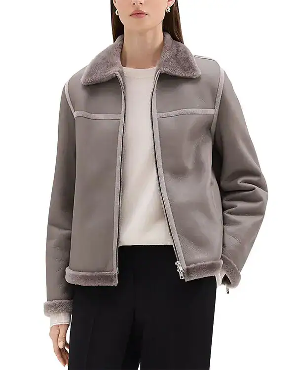 Buy Theory Shearling Jacket - Iron Grey At 70% Off | Editorialist